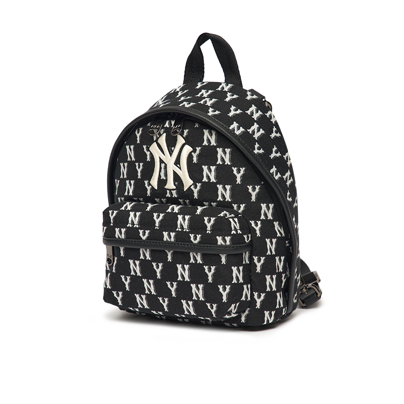 MLB NY Yankees White Logo Monogram Jacquard Mini Backpack Black | HM8Store